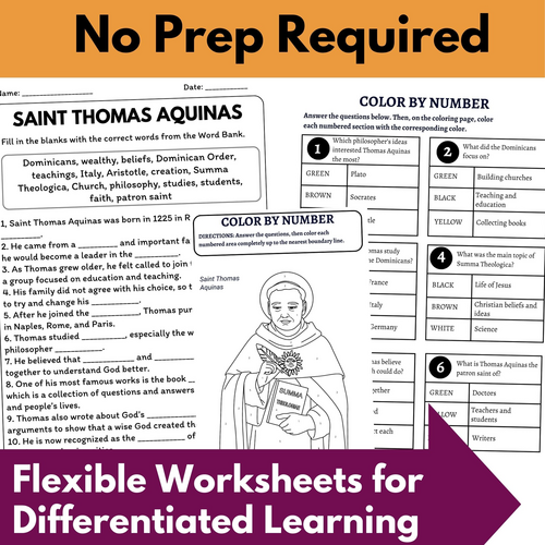 Catholic Saints - Saint Thomas Aquinas - Reading Comprehension and ...