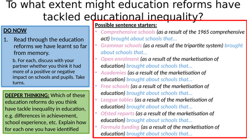 AQA GCSE Sociology Education - Policies tackling inequality | Teaching ...