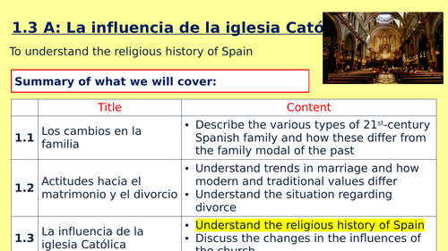 AQA A Level Spanish. 1.3 A: La influencia de la iglesia Católica ...