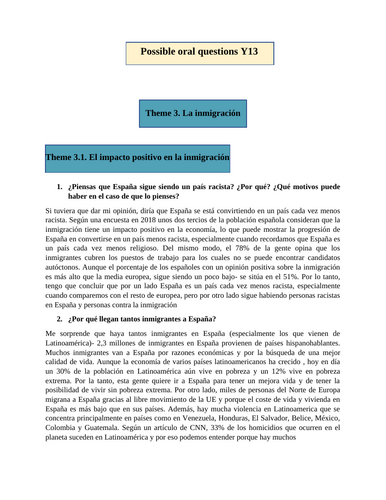 EDEXCEL Spanish A-Level Y13 Oral Questions | Teaching Resources