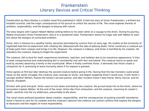 Frankenstein: Guided Reading Activities Adapted for for KS3-KS4 ...
