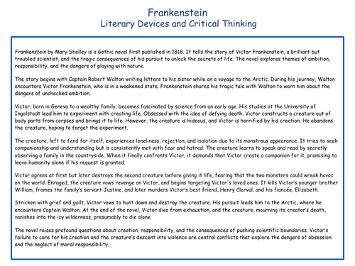 Frankenstein: Guided Reading Activities Adapted for for KS3-KS4 ...