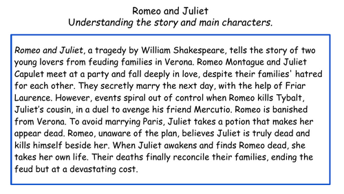 3 adapted levels: Guided reading. Romeo & Juliet | Teaching Resources