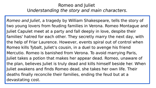 3 adapted levels: Guided reading. Romeo & Juliet | Teaching Resources