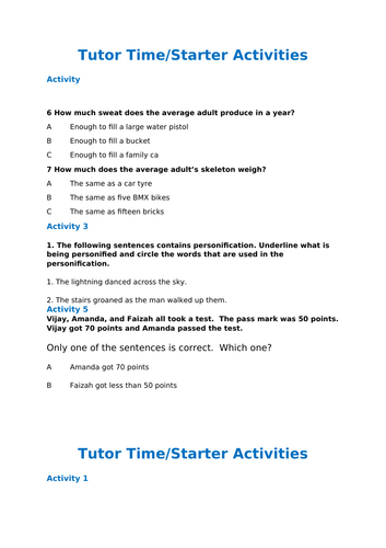 10 Tutor Time/Starter Activities - Differentiated/Dyslexia Friendly ...
