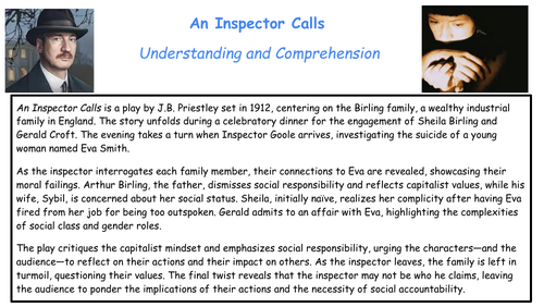 Inspector Calls: Reading Guide. 3 adapted levels | Teaching Resources