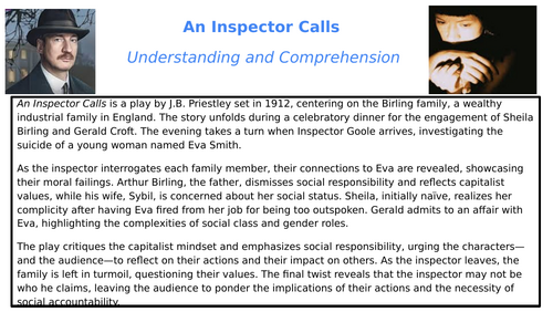 Inspector Calls: Reading Guide. 3 adapted levels | Teaching Resources