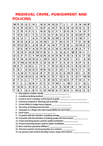 GCSE CRIME, PUNISHMENT AND POLICING WORDSEARCH AND QUIZ FOR EACH ERA ...