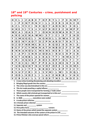 GCSE CRIME, PUNISHMENT AND POLICING WORDSEARCH AND QUIZ FOR EACH ERA ...