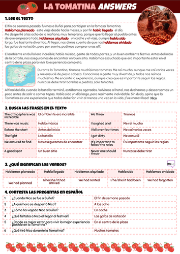 GCSE Spanish festivals La Tomatina + Pluperfect tense | Teaching Resources