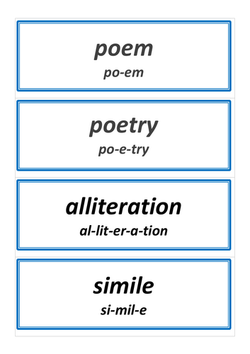 Poetry Key Words and Vocabulary | Teaching Resources