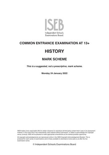 ISEB Common Entrance 13+ History Paper. Spring 2022 | Teaching Resources