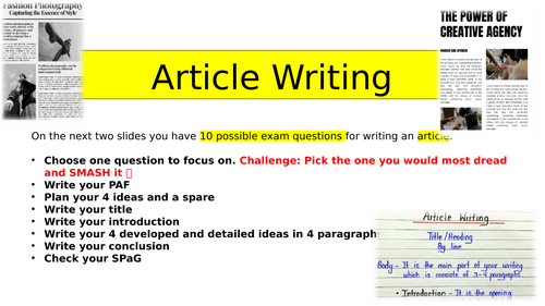 Eduqas Article Writing x 10 exam questions, lesson and guidance for ...