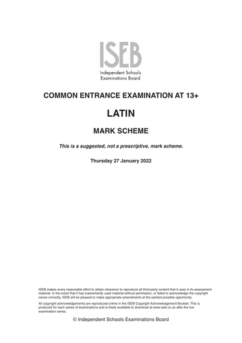 ISEB Common Entrance 13+ Latin Papers. Level 1,2 and 3 papers. Spring ...