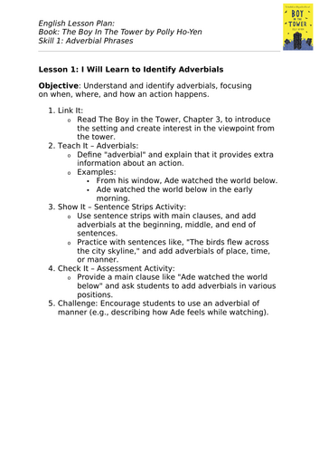 The Boy In The Tower - Descriptive Writing with Adverbial Phrases ...