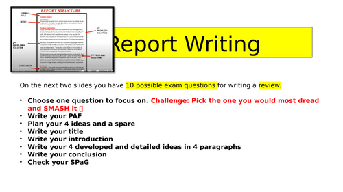 Eduqas Report Writing - 7 Exam questions and complete lesson, revision ...