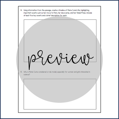 Marie Curie Reading Comprehension Activity: Engage, Inspire & Learn ...