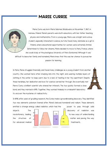 Marie Curie Reading Comprehension Activity: Engage, Inspire & Learn ...