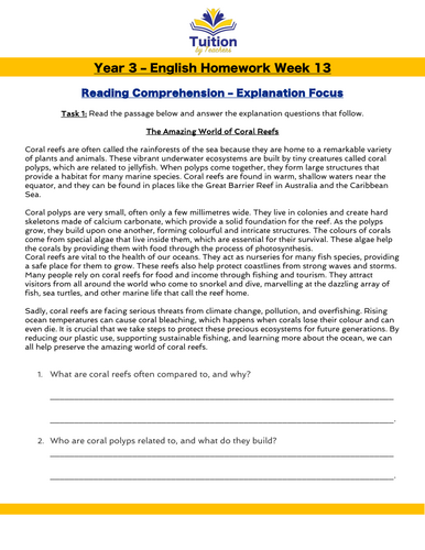 13. Year 3 - Reading Comprehension & SPaG | Teaching Resources