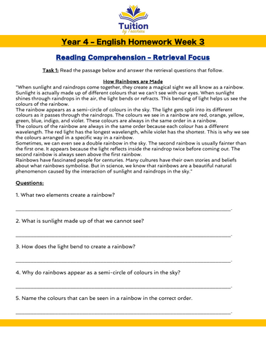 3. Year 4 - Reading Comprehension & SPaG | Teaching Resources