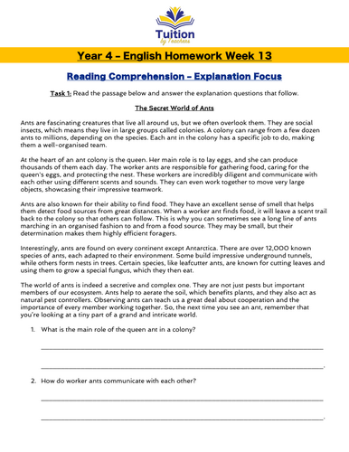 13. Year 4 - Reading Comprehension & SPaG | Teaching Resources