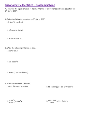 AQA L2 FM - Trigonometric Identities | Teaching Resources