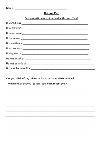 The Iron Man - Similes | Teaching Resources