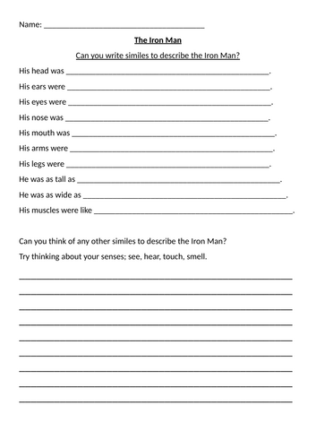The Iron Man - Similes | Teaching Resources