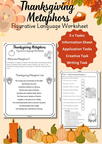 Thanksgiving Metaphor Figurative Language English Workbook | Teaching ...