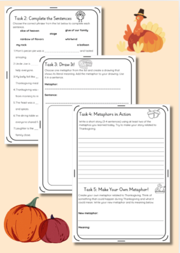 Thanksgiving Metaphor Figurative Language English Workbook | Teaching ...