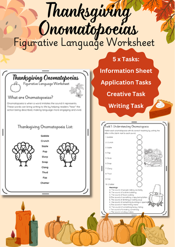 Thanksgiving Onomatopoeias Figurative Language English Workbook ...