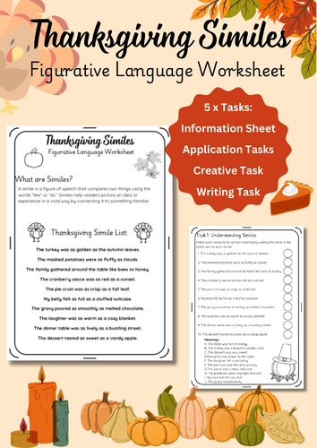 Thanksgiving Similes Figurative Language English Workbook | Teaching ...