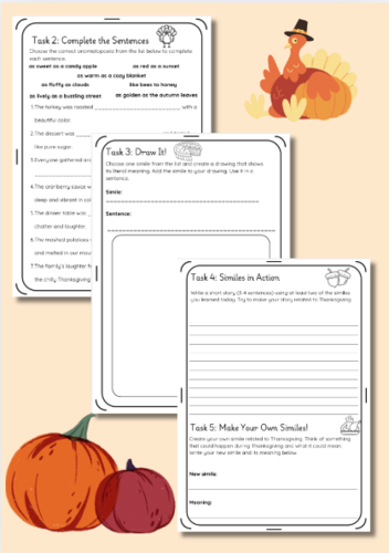 Thanksgiving Similes Figurative Language English Workbook | Teaching ...
