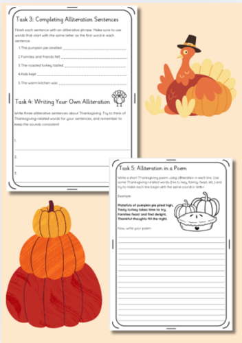 Thanksgiving Alliteration Figurative Language English Workbook ...