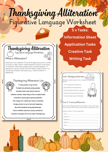 Thanksgiving Alliteration Figurative Language English Workbook ...