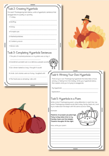 Thanksgiving Hyperbole Figurative Language English Workbook | Teaching ...