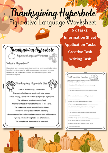 Thanksgiving Hyperbole Figurative Language English Workbook | Teaching ...