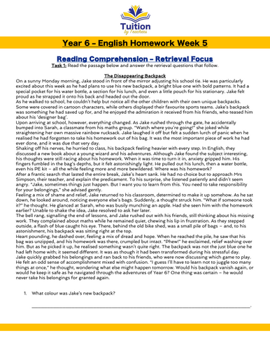 5. Year 6 - Reading Comprehension & Grammar | Teaching Resources