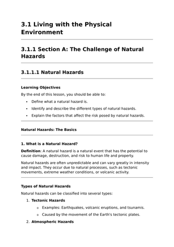 NATURAL HAZARDS - AQA GCSE Geography Lesson Bundle | Teaching Resources