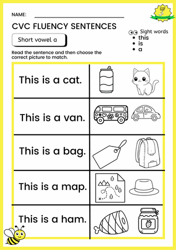 Phonics Short Vowel CVC Fluency worksheets | Teaching Resources