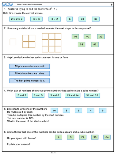 Prime, Square and Cube Numbers Higher | Teaching Resources