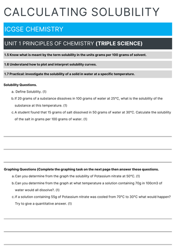 Calculating Solubility (Triple) - Lesson and Worksheet - Unit 1 ...
