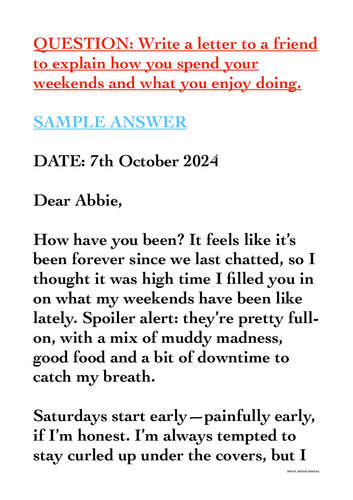 GCSE English: Write a letter to a friend to explain how you spend your ...