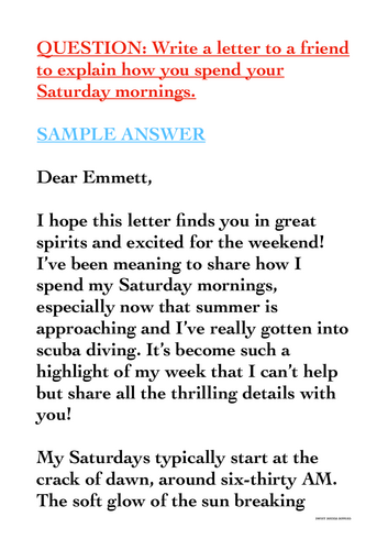 Write a letter to a friend to explain how you spend your Saturday ...