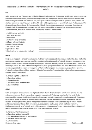 Les relations familiales - GCSE French | Teaching Resources