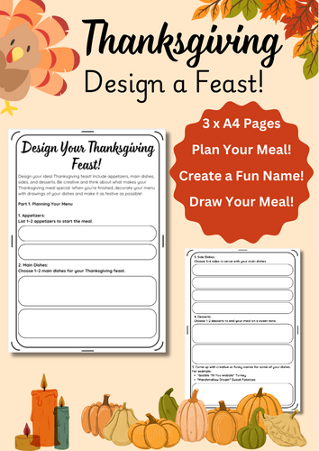 Thanksgiving Design a Feast Activity - Writing and Drawing | Teaching ...