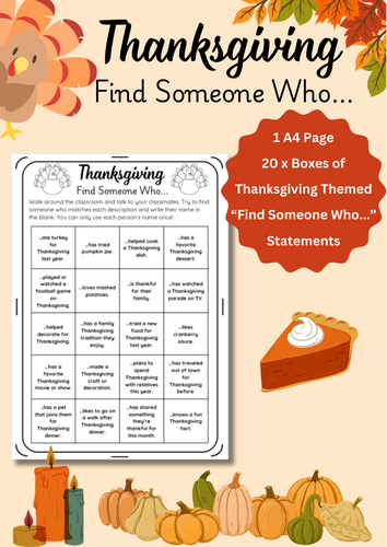 Thanksgiving Find Someone Who English Activity | Teaching Resources