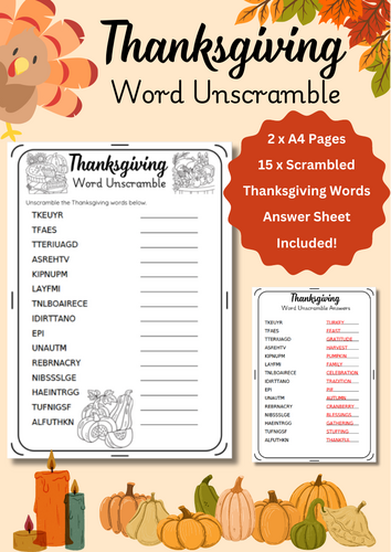 Thanksgiving Word Unscramble English Spelling and Vocabulary | Teaching ...