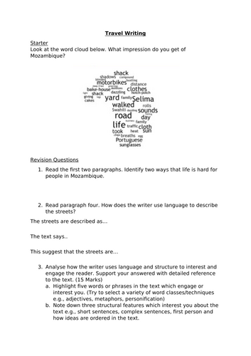 Edexcel Gcse English Language Paper 2 Transactional Writing Travel Writing Lesson Teaching