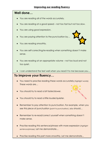 Reading fluency - peer feedback prompts | Teaching Resources